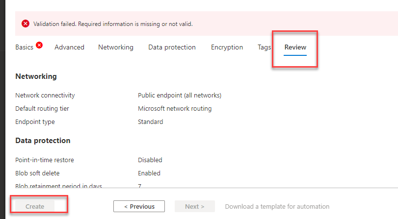 When creating a storage account, Review + Create button and tab renamed to Review · Issue #559 ...