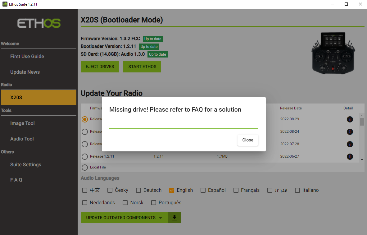 X20S Updating bitmaps using ethos suite fails with "Missing Drive please refer to faq" · Issue ...