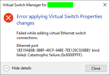 Creating virtual switch on win 10 22H2 hyper-v fails. No troubleshooting provided. · Issue #3382 ...