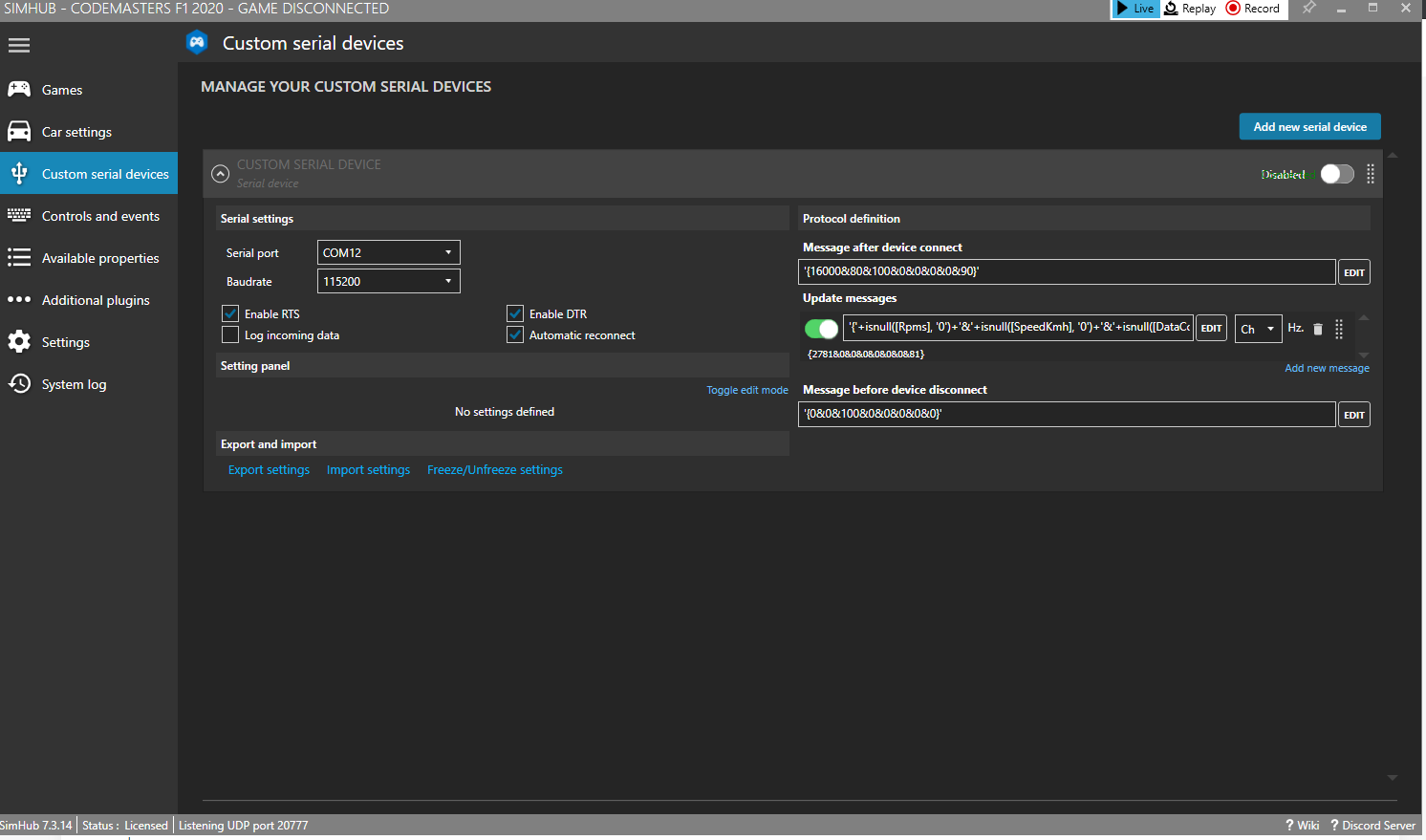 Problem with bluetooth serial device · Issue #809 · SHWotever/SimHub ...