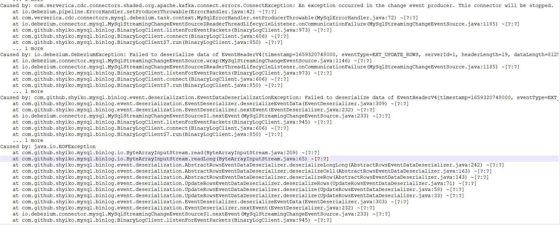 Failed to deserialize data of EventHeaderV4 · Issue #1437 · apache/flink-cdc · GitHub