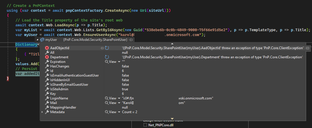 [BUG] Issue with EnsureUserAsync and AddAsync · Issue #2532 · pnp/powershell · GitHub