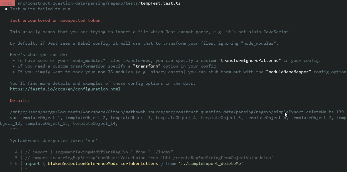Single-line comments existing as the final line for imported (typescript) files results in a ...