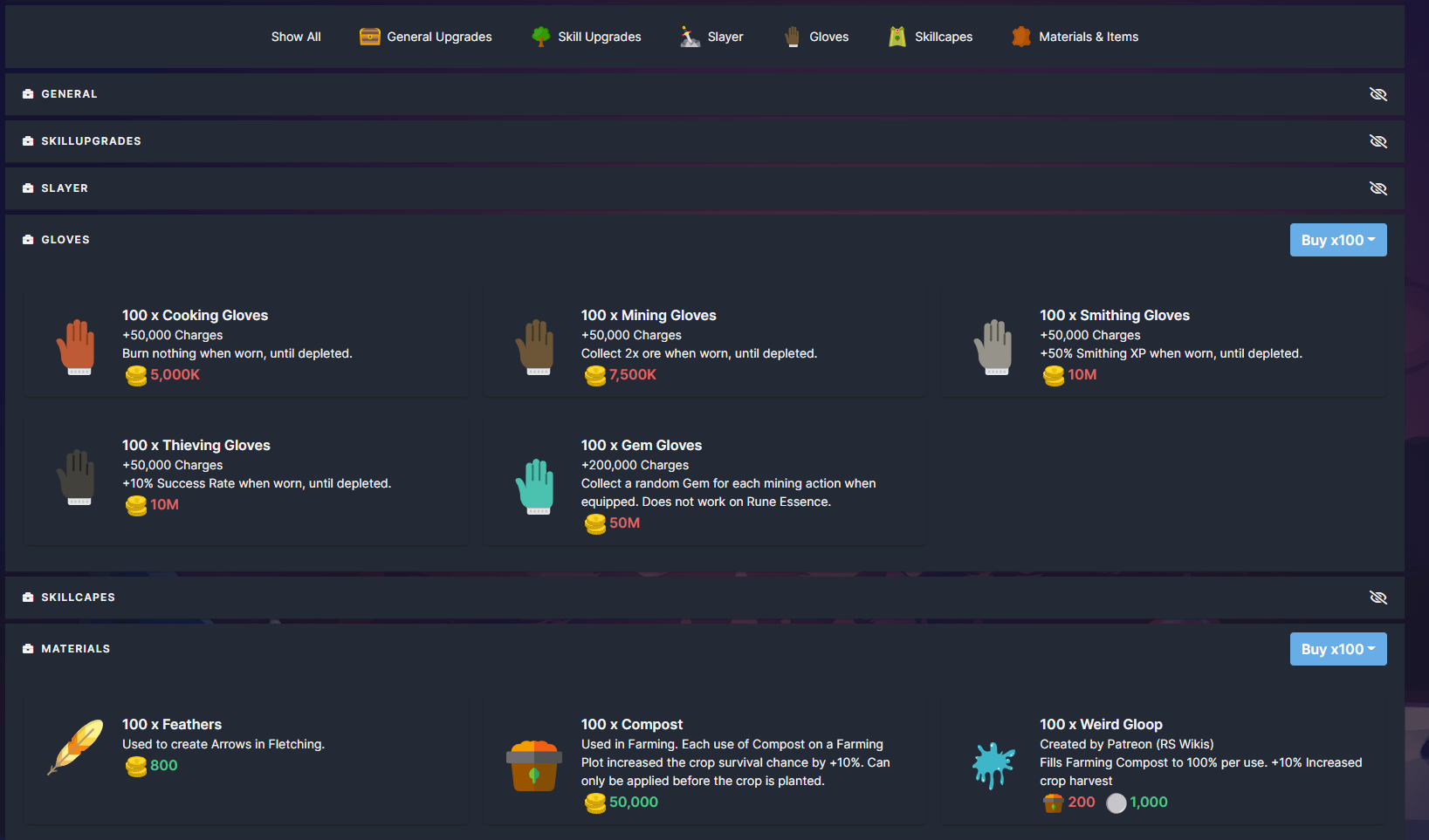 Cannot Minimize "Gloves" or "Materials" sections of shop · Issue #793 · MelvorIdle/melvoridle ...