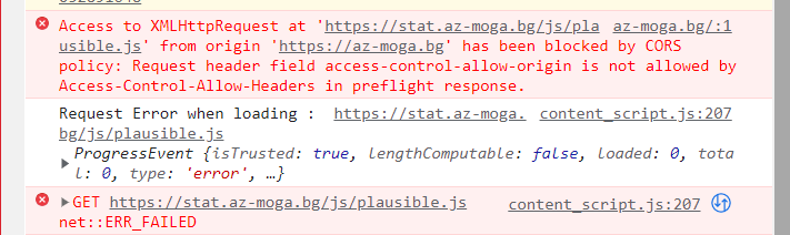 CORS policy: access-control-allow-origin · plausible analytics ...