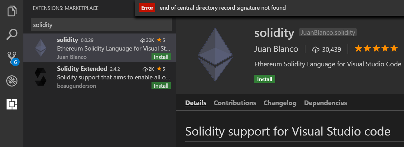 Visual Studio Code: The Solidity Language Server server crashed 5 times ...