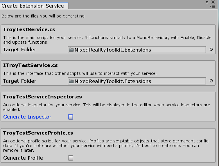 Optional extension service inspector and scriptableObject profile are ...