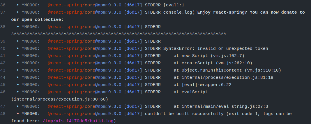 [react-spring-core] Postinstall fails with yarn 3.1 on CI (maybe others ?) · Issue #1735 ...