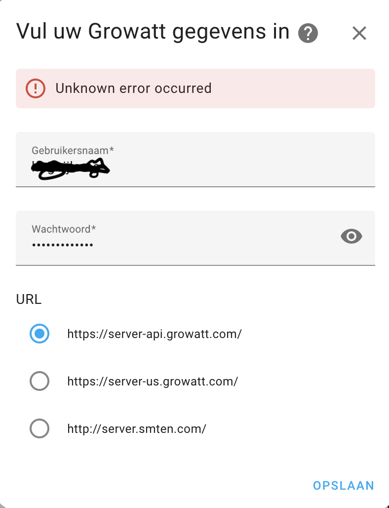 growatt integration gives unknown error when installing it and trying ...