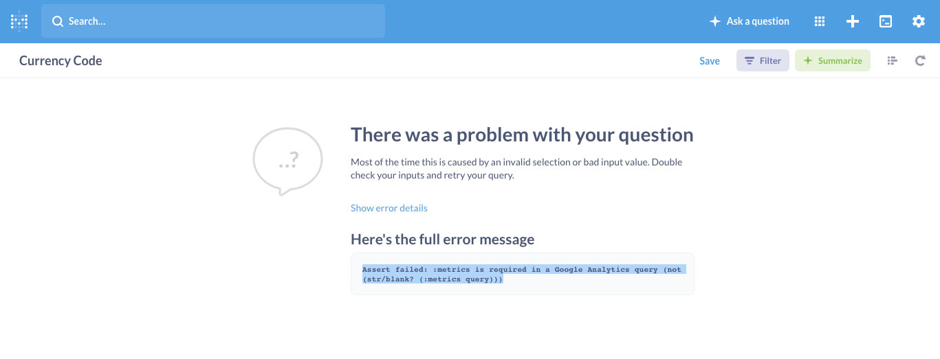 Cannot query Google Analytics · Issue #12411 · metabase/metabase · GitHub