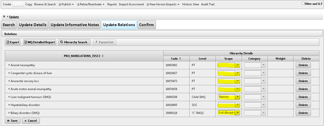 Scope and Category drop-down/data and Weight data in UI and Reports. · Issue #539 · DBMS ...