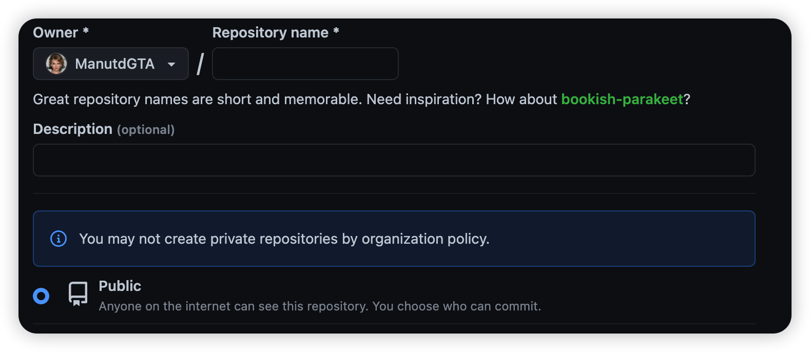 You may not create private repositories by organization policy. · community · Discussion #50478 ...