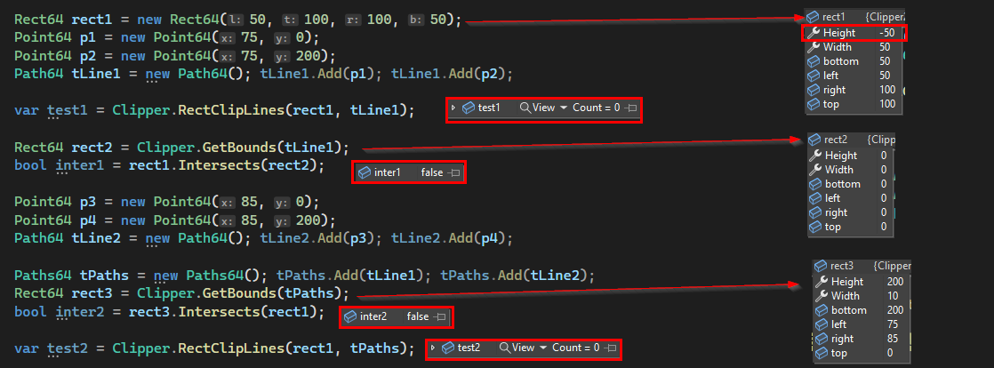 Rect64 and RectClipLines Misbehaving · Issue #410 · AngusJohnson/Clipper2 · GitHub