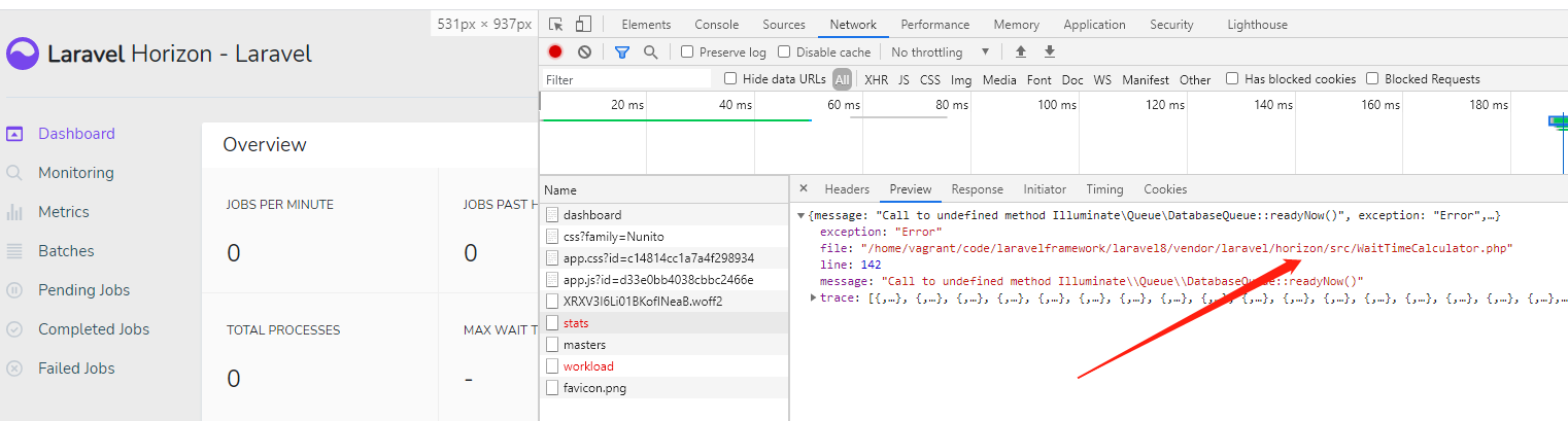 hello,in laravel8 I also find the display page's problem · Issue #1048 · laravel/horizon · GitHub