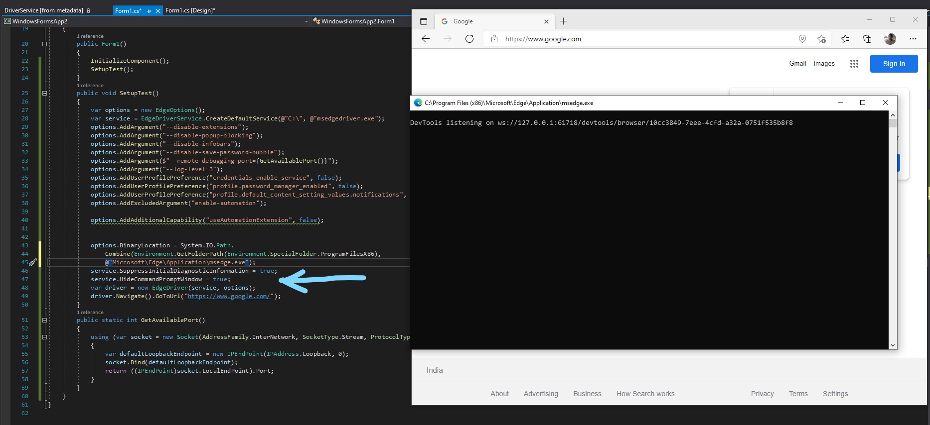 Edge web driver - Console window pops up when we automate ...
