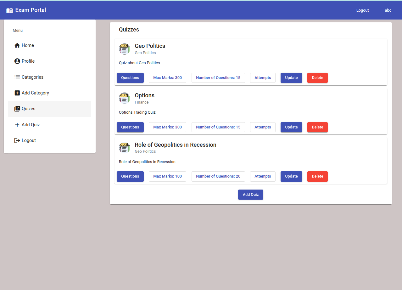 GitHub - anmolmalhotra97/Exam-Portal-Front-End: Agular Front End for Exam Portal Project
