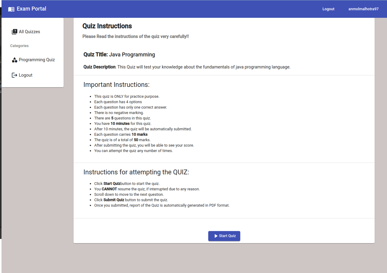 GitHub - anmolmalhotra97/Exam-Portal-Front-End: Agular Front End for Exam Portal Project
