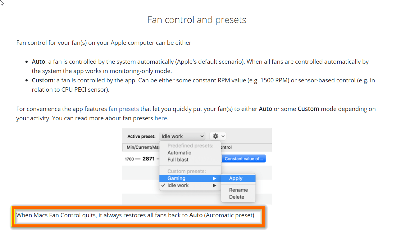 If I quit MFC, do Apple's fan parameters automatically take over? Is there any way to use the ...