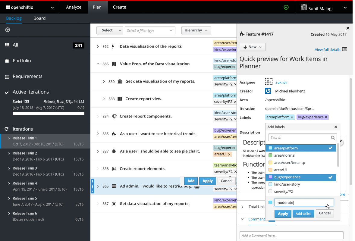 Planner : Clicking on label doesn't work · Issue #2447 · openshiftio/openshift.io · GitHub