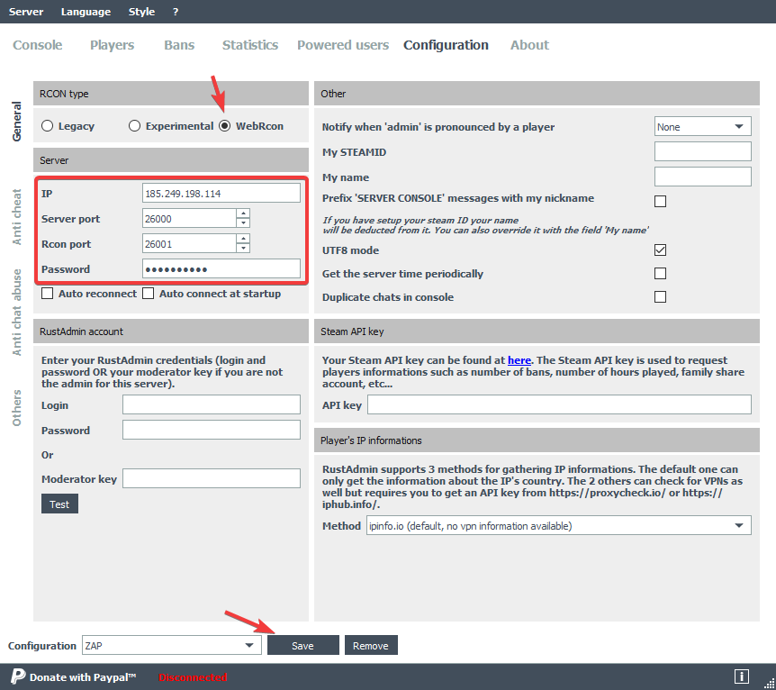 Rust: Connecting to the server via RCON | ZAP-Hosting Docs