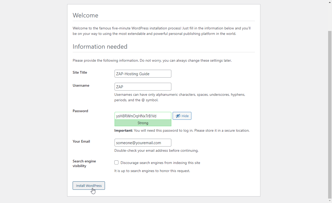 Webspace: Install WordPress | ZAP-Hosting Docs