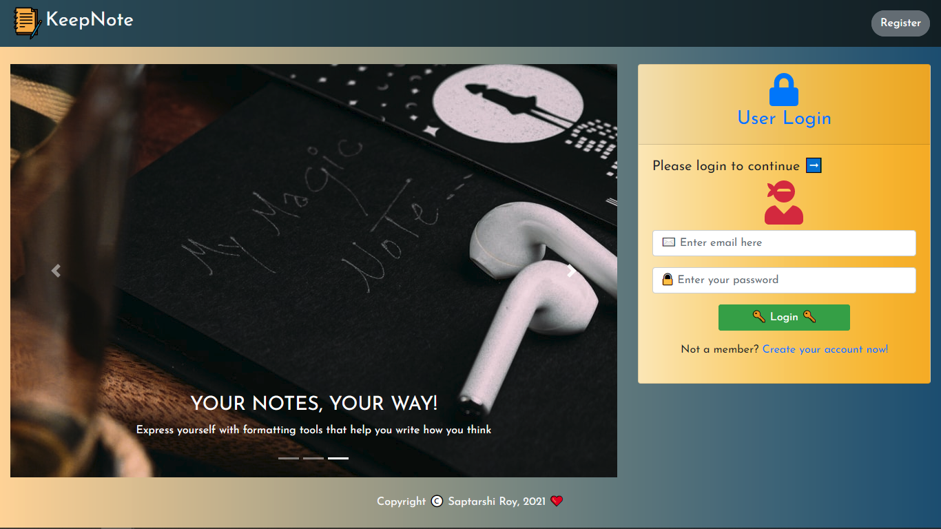 GitHub - rikjal/KeepNote: An Single Page Web Application to save user ...