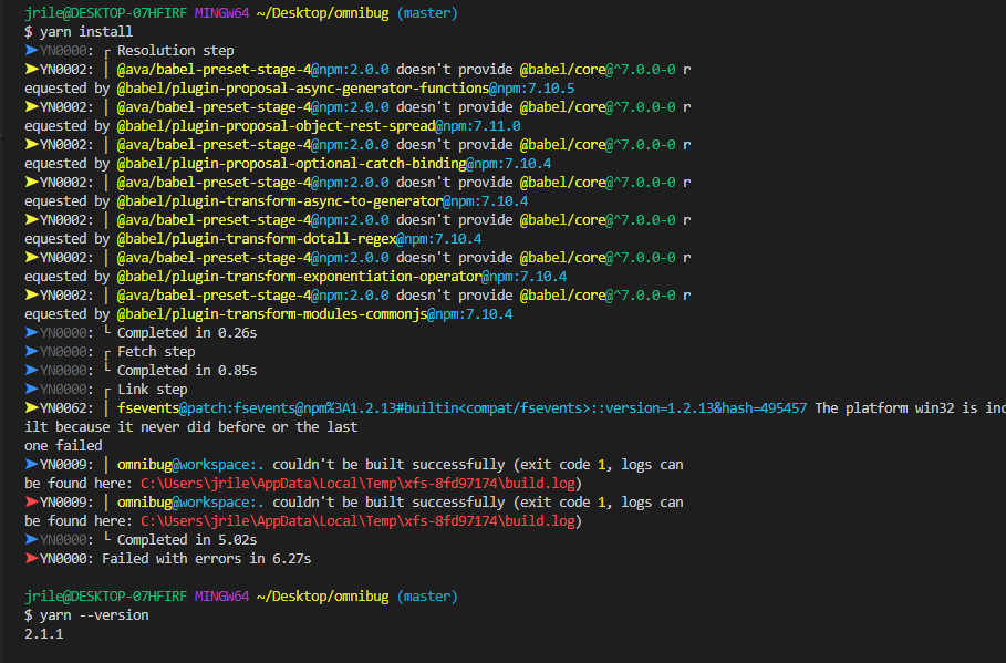 Errors when running $ yarn install · Issue #111 · MisterPhilip/omnibug · GitHub