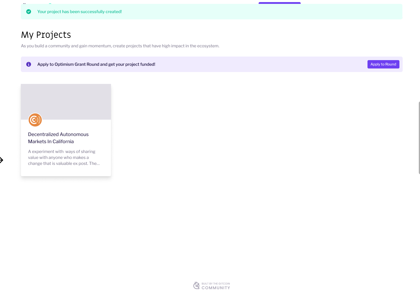create project: missing success banner after a project has been created · Issue #415 · gitcoinco ...