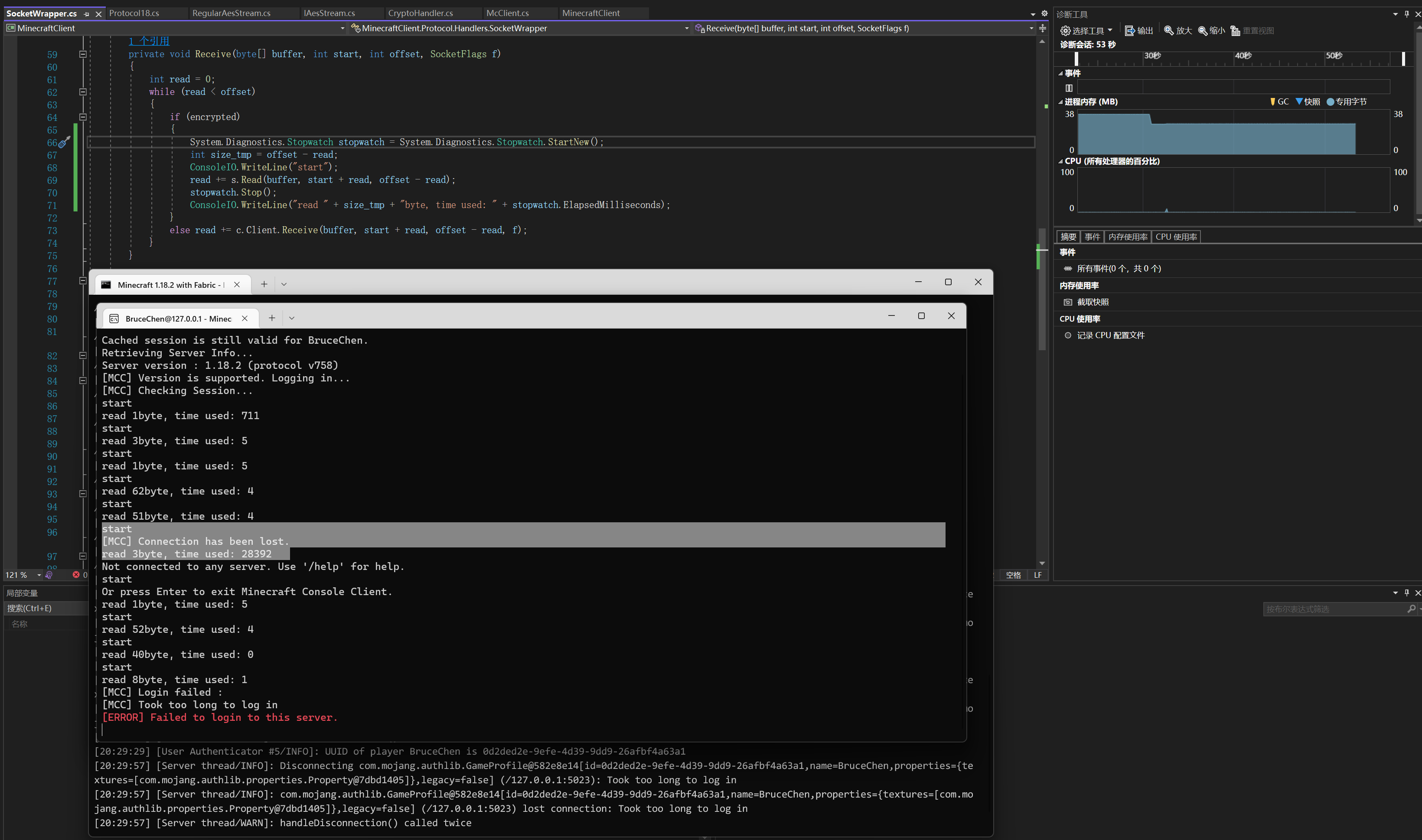 [BUG] Can't connect to an online mode server: "CryptoStream.Read" takes too long · Issue #2082 ...