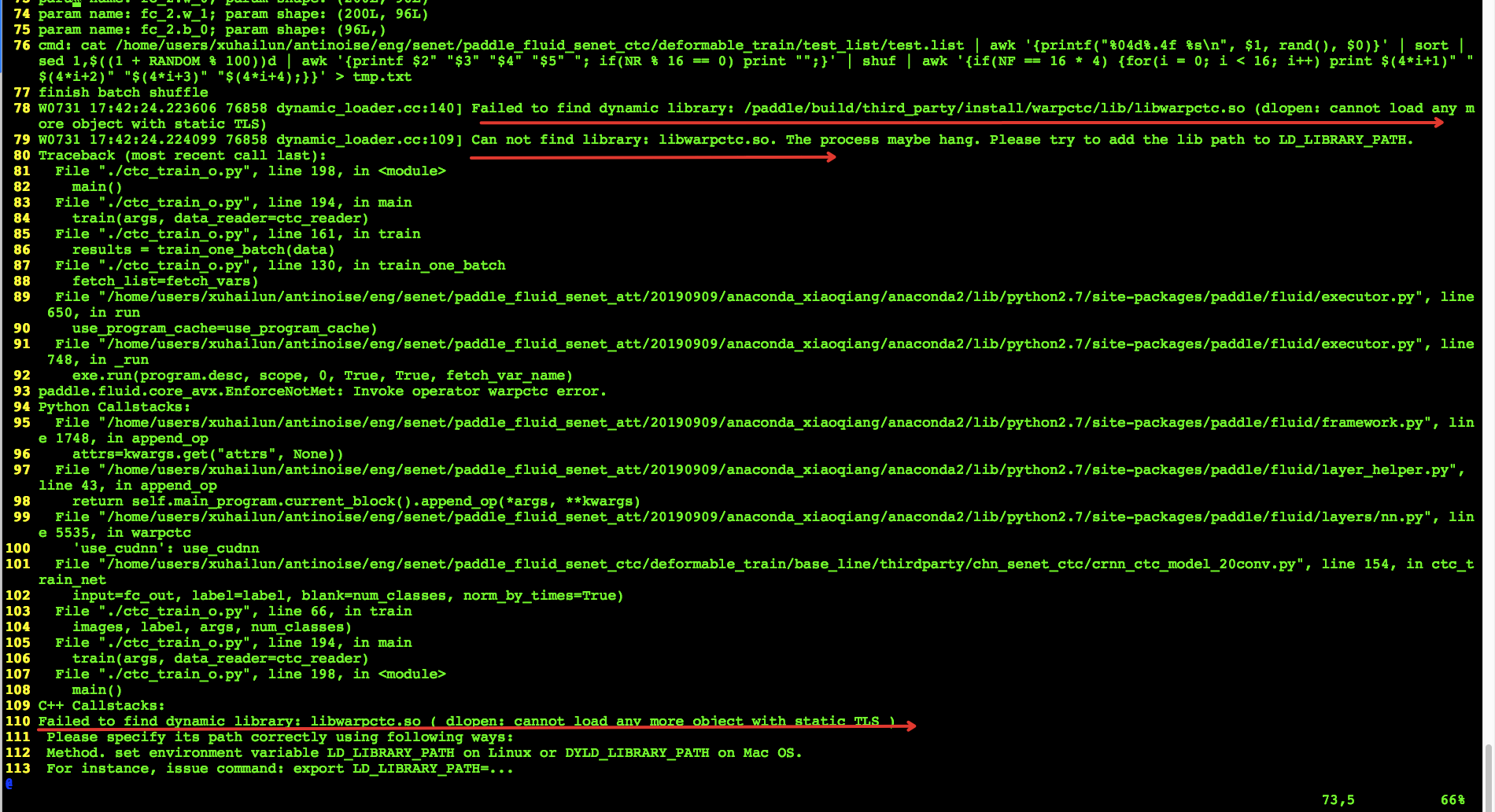 paddle 1.5.0 训练ocr_ctc dlopen: cannot load any more object with static TLS · Issue #18930 ...