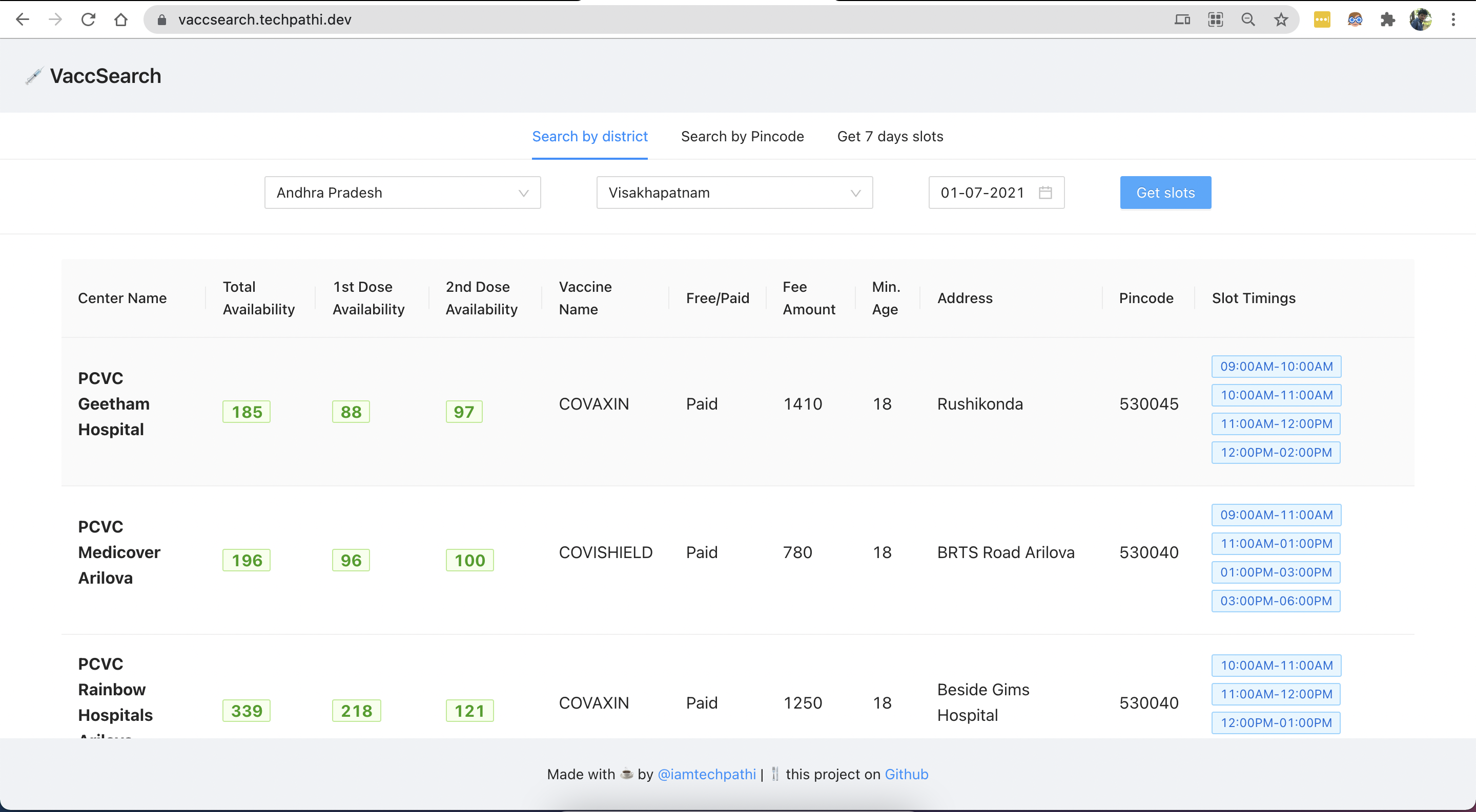 GitHub - techpathi/vaccSearch: A vaccine slot search application using COWIN public APIs