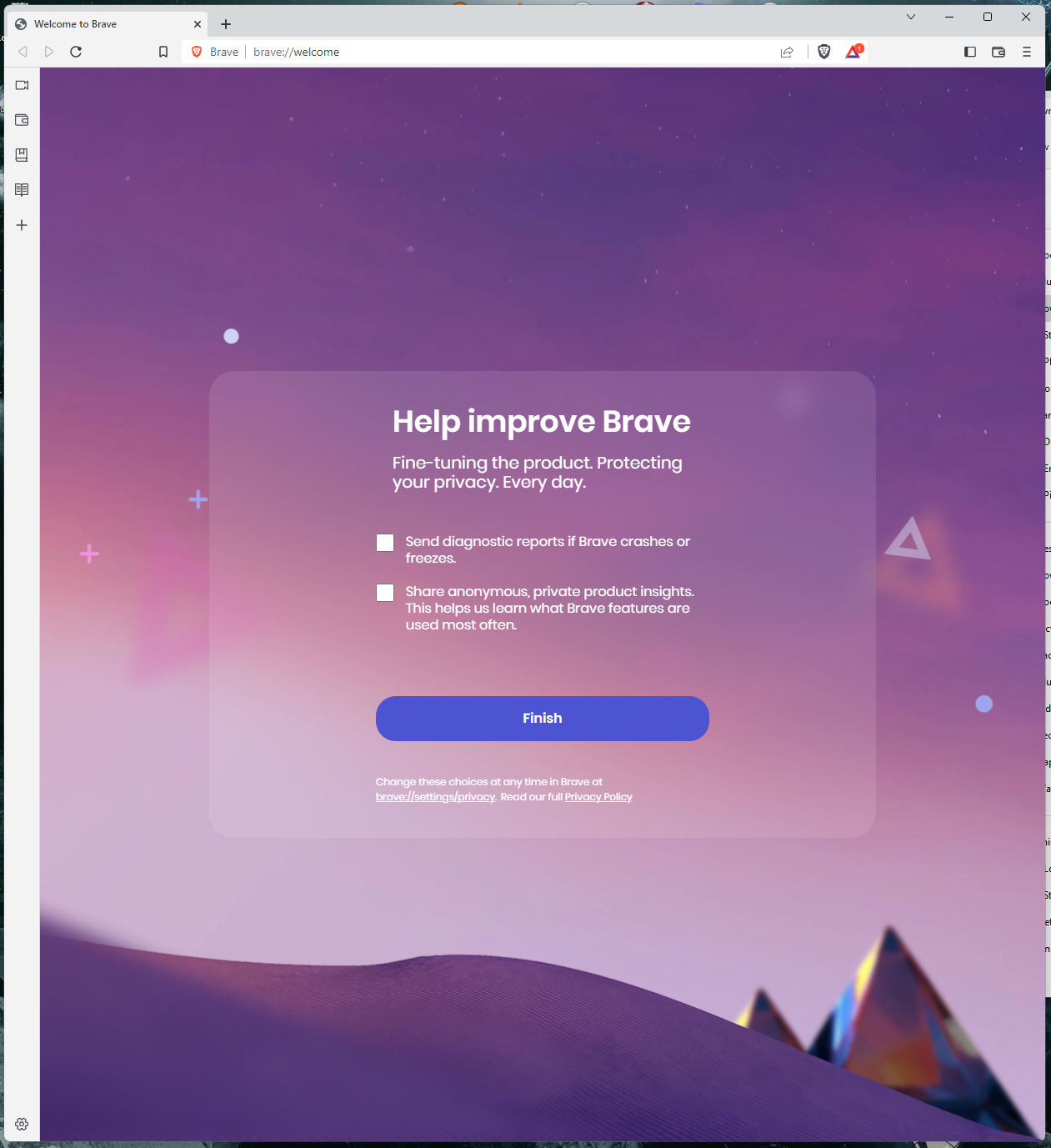 opting out of `Send diagnostic reports if Brave crashes or freezes` via `brave://welcome` doesn ...