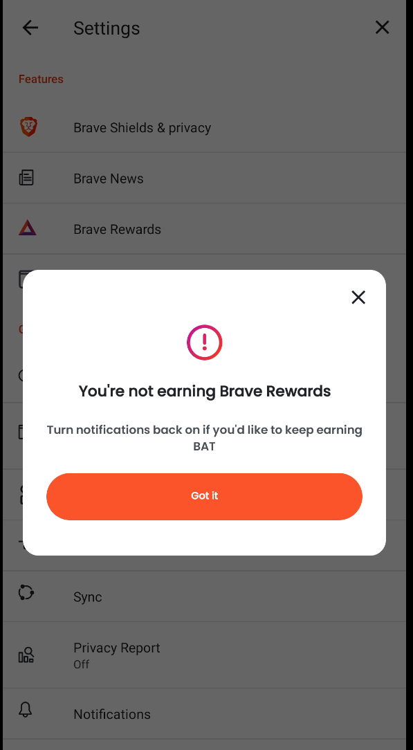 add `.` at the end of `You're not earning Brave Rewards` notification ...