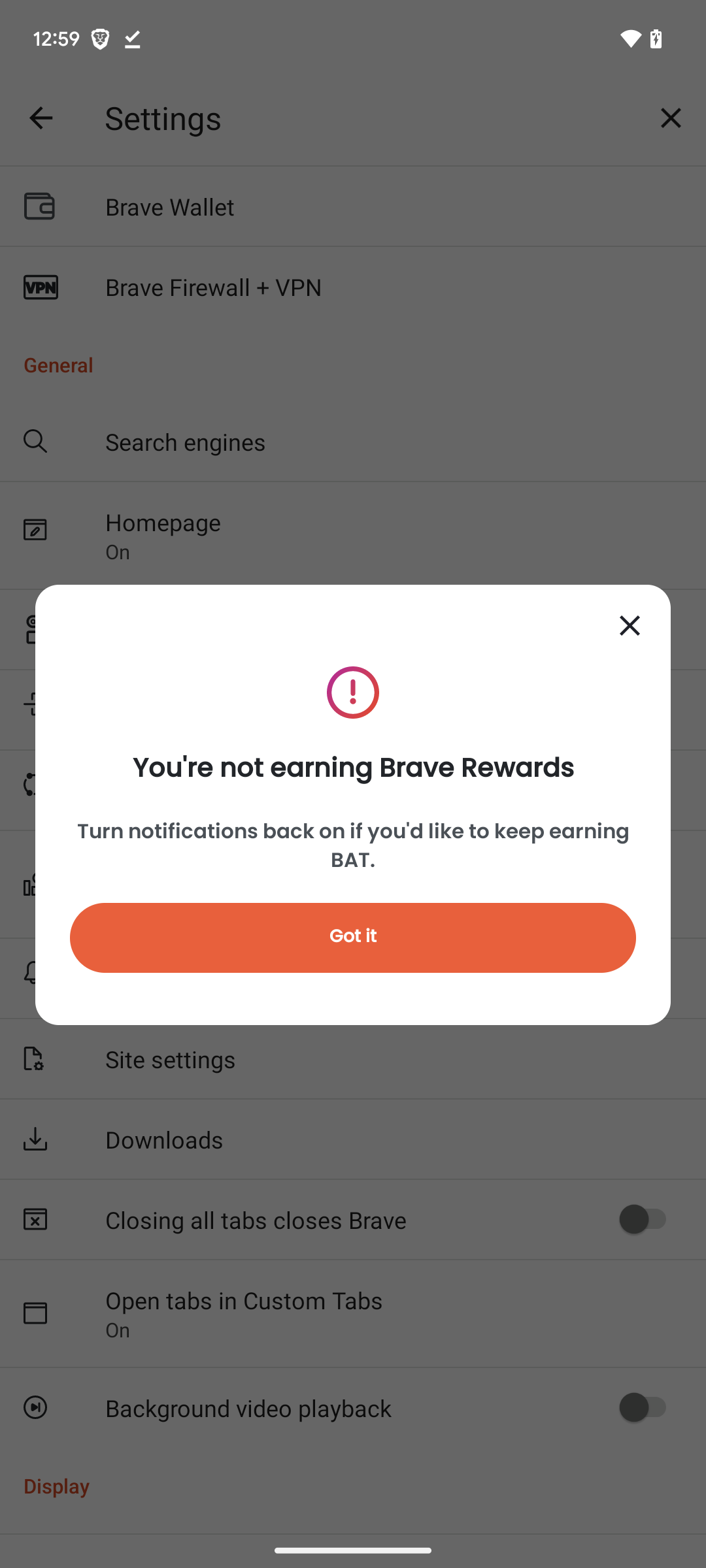 add `.` at the end of `You're not earning Brave Rewards` notification ...