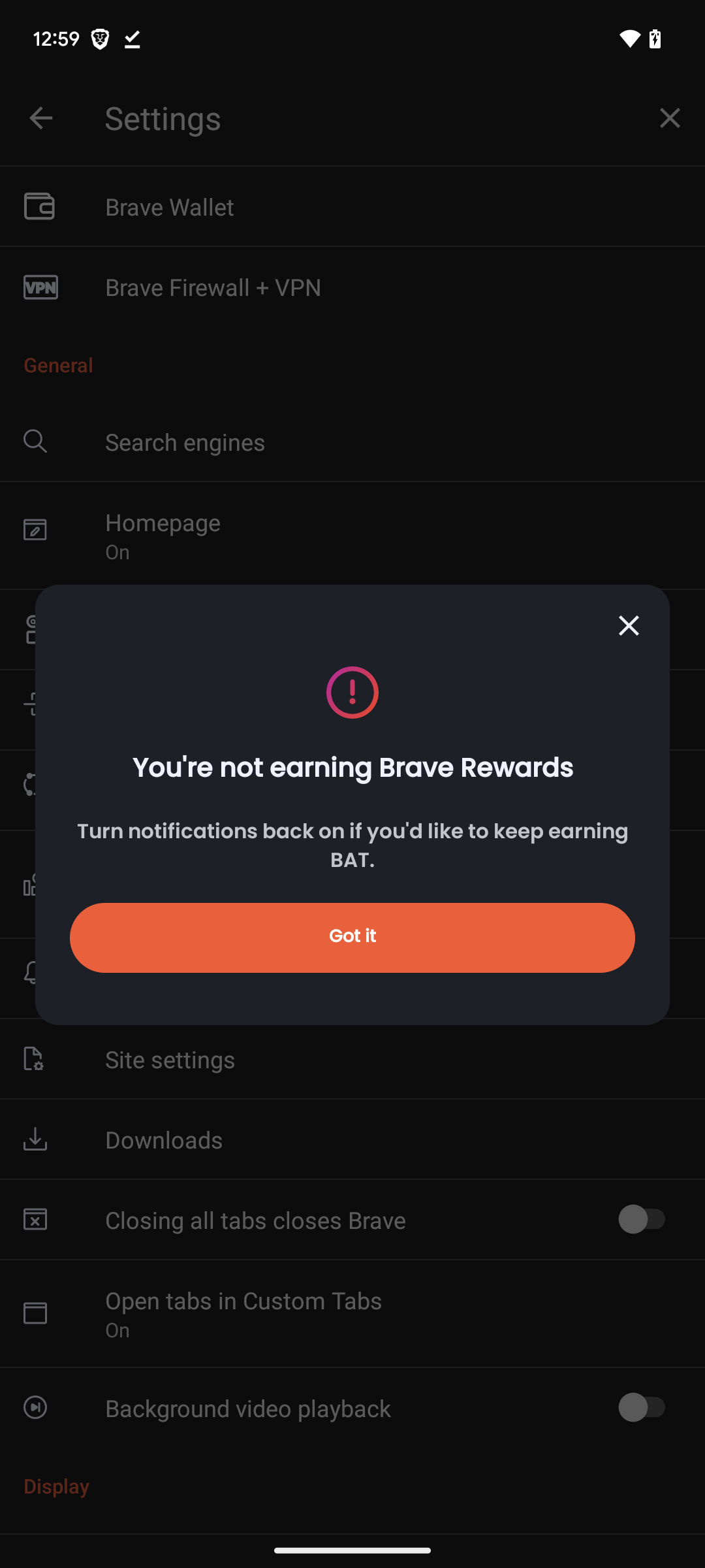 add `.` at the end of `You're not earning Brave Rewards` notification ...