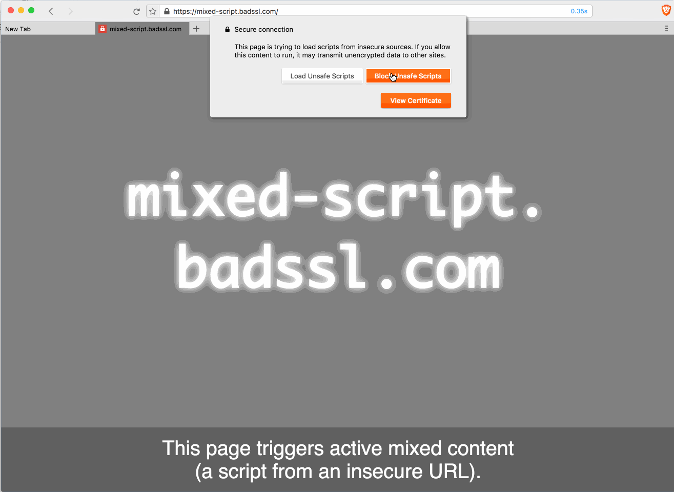 loading unsafe unscripts via active mixed content doesn't always turn the page red under badssl ...