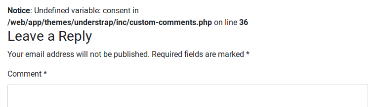 Undefined variable `consent` in `custom-comments.php` · Issue #683 · understrap/understrap · GitHub