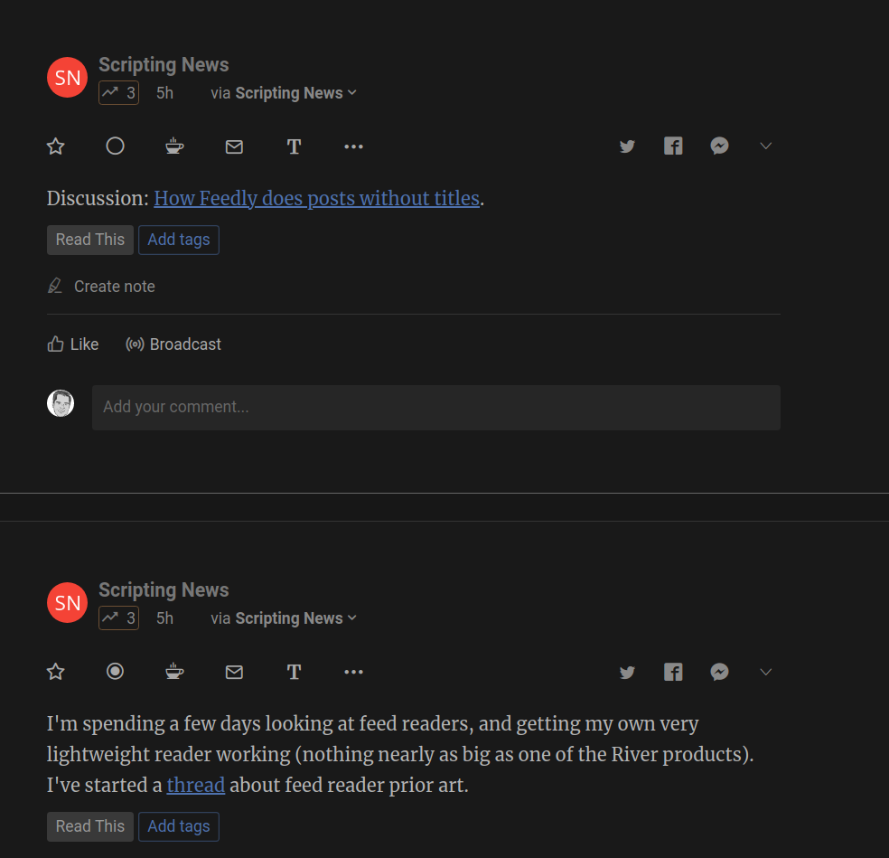 How Feedly does posts without titles · Issue #232 · scripting/Scripting-News · GitHub
