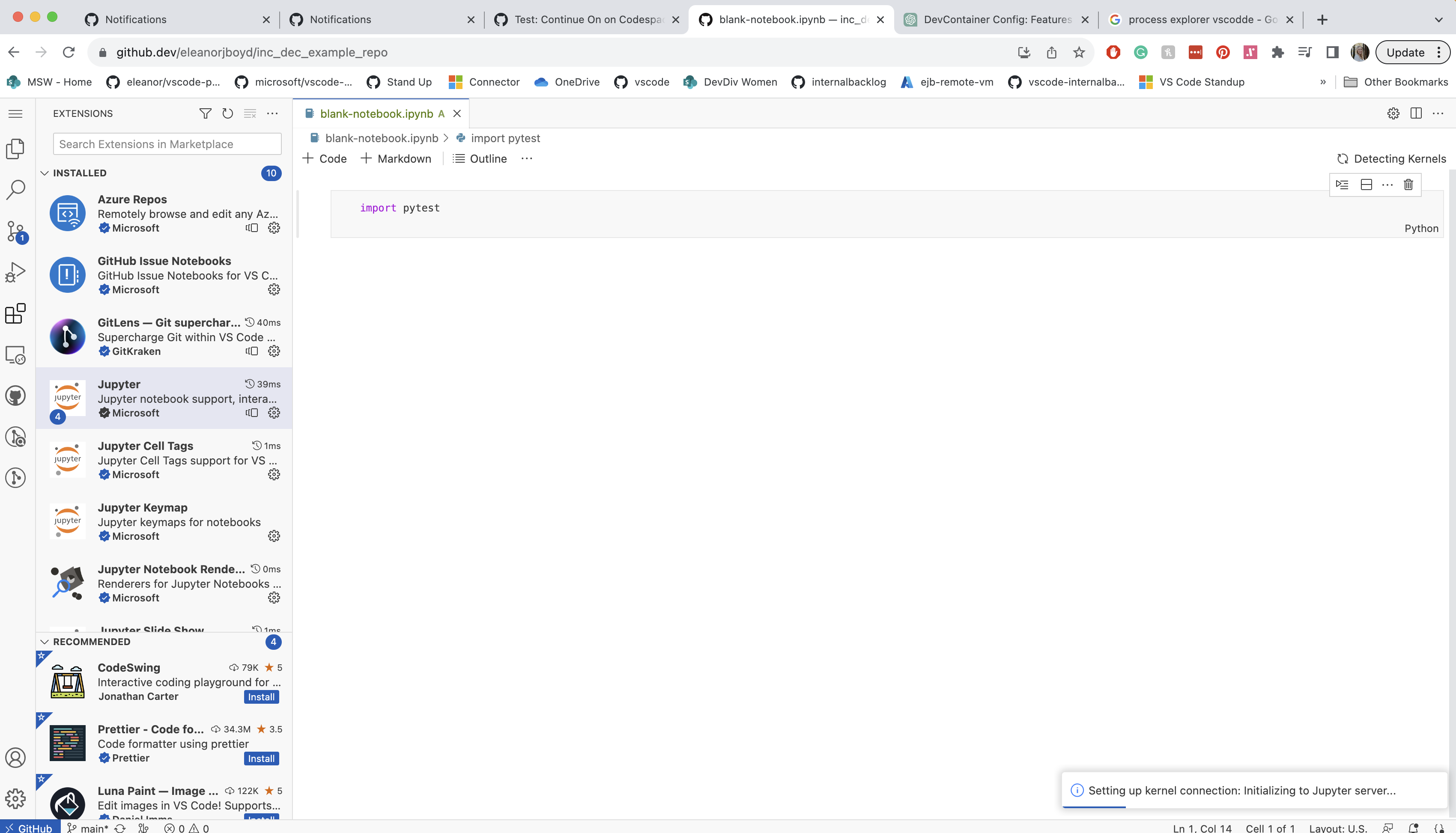 "detect kernel" present while building codespace · Issue #13978 · microsoft/vscode-jupyter · GitHub