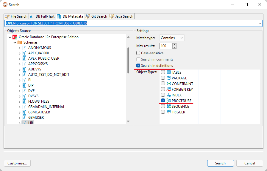 DB-Full-Text search on PL-SQL code of function e procedure for ORACLE ...