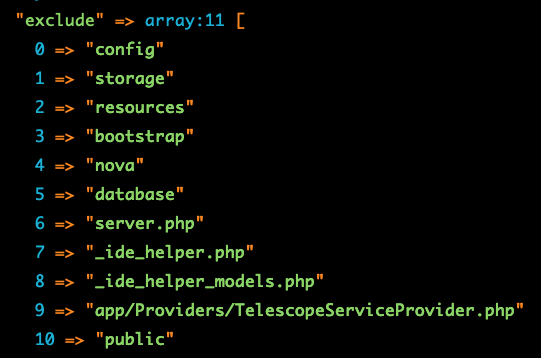 Added `excludes` to config start to overwrite existing from preset · Issue #145 · nunomaduro ...