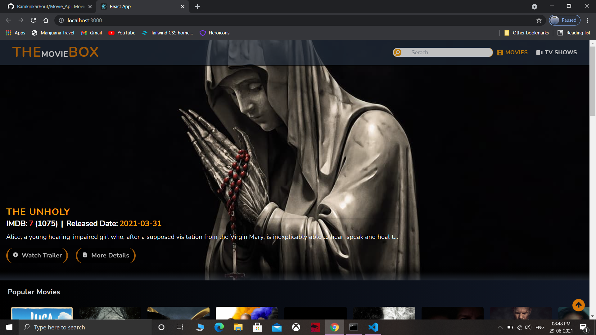 GitHub - RamkinkarRout/Movie_Api: Movie website using MovieDB Api which ...