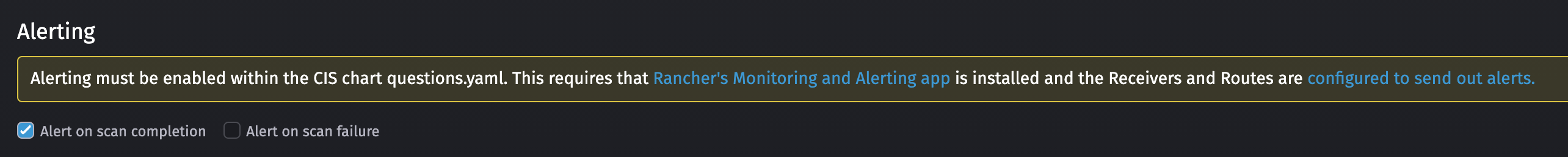 Message to configure alerts in CIS v2 scans can be made better · Issue #2088 · rancher/dashboard ...
