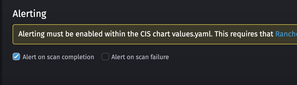 Message to configure alerts in CIS v2 scans can be made better · Issue #2088 · rancher/dashboard ...