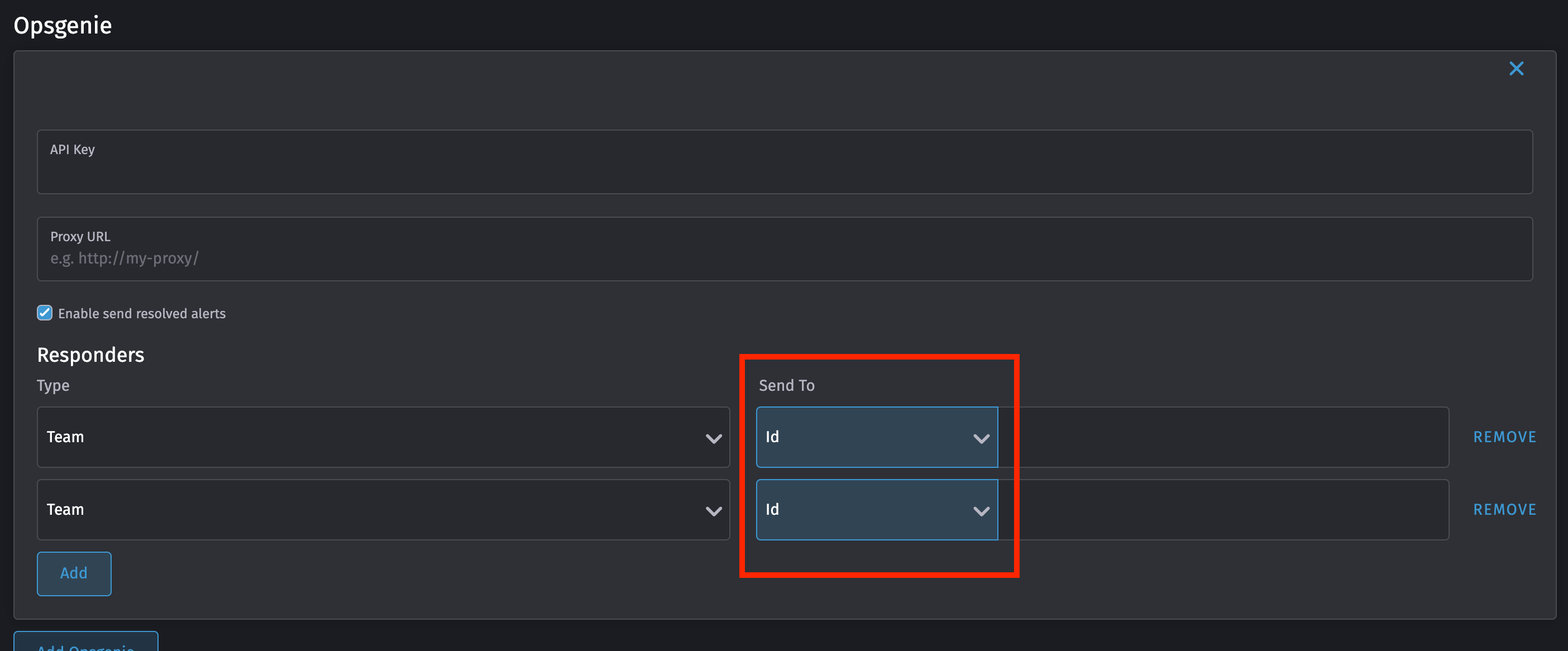 "Send To" field looks highlighted in Add Responders section in OpsGenie receiver · Issue #2250 ...