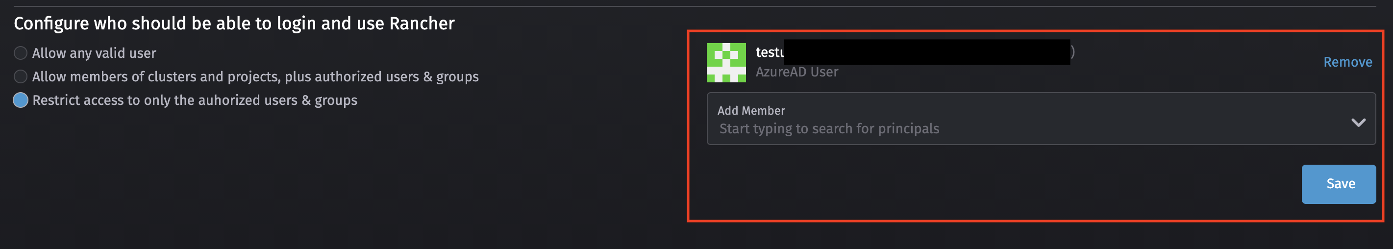 Issues in "Configure who should be able to login and use Rancher ...