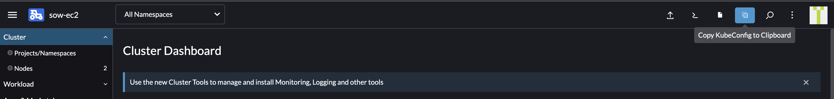 Bring back the option to copy the kubeconfig · Issue #4270 · rancher/dashboard · GitHub
