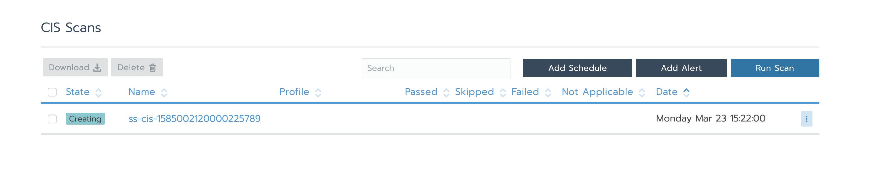 CIS Scan - Schedule scan report is seen in "Creating" state when a schedule scan is run on ...