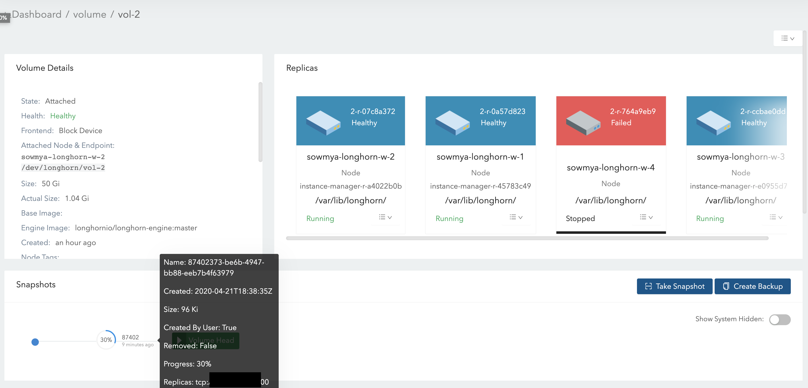 Bug When A Backup Fails For A Volume The Backup Progress Is Still