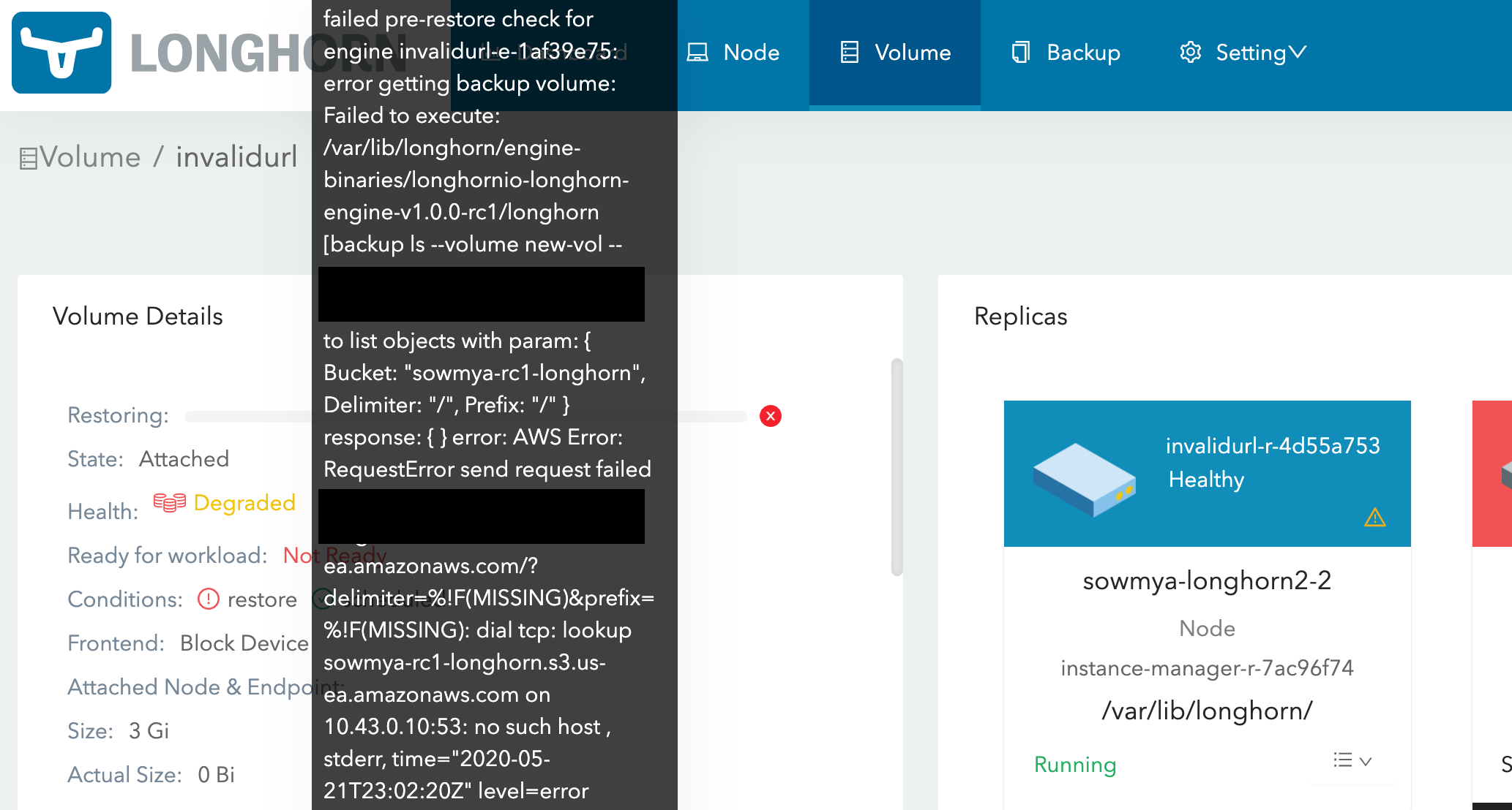 [BUG] Error messages can be better displayed on the volume details page ...